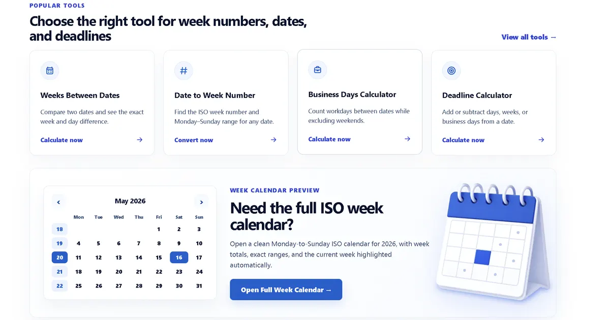 2027 Week Calendar - ISO Week Numbers and Dates | Weeks Calculator Pro